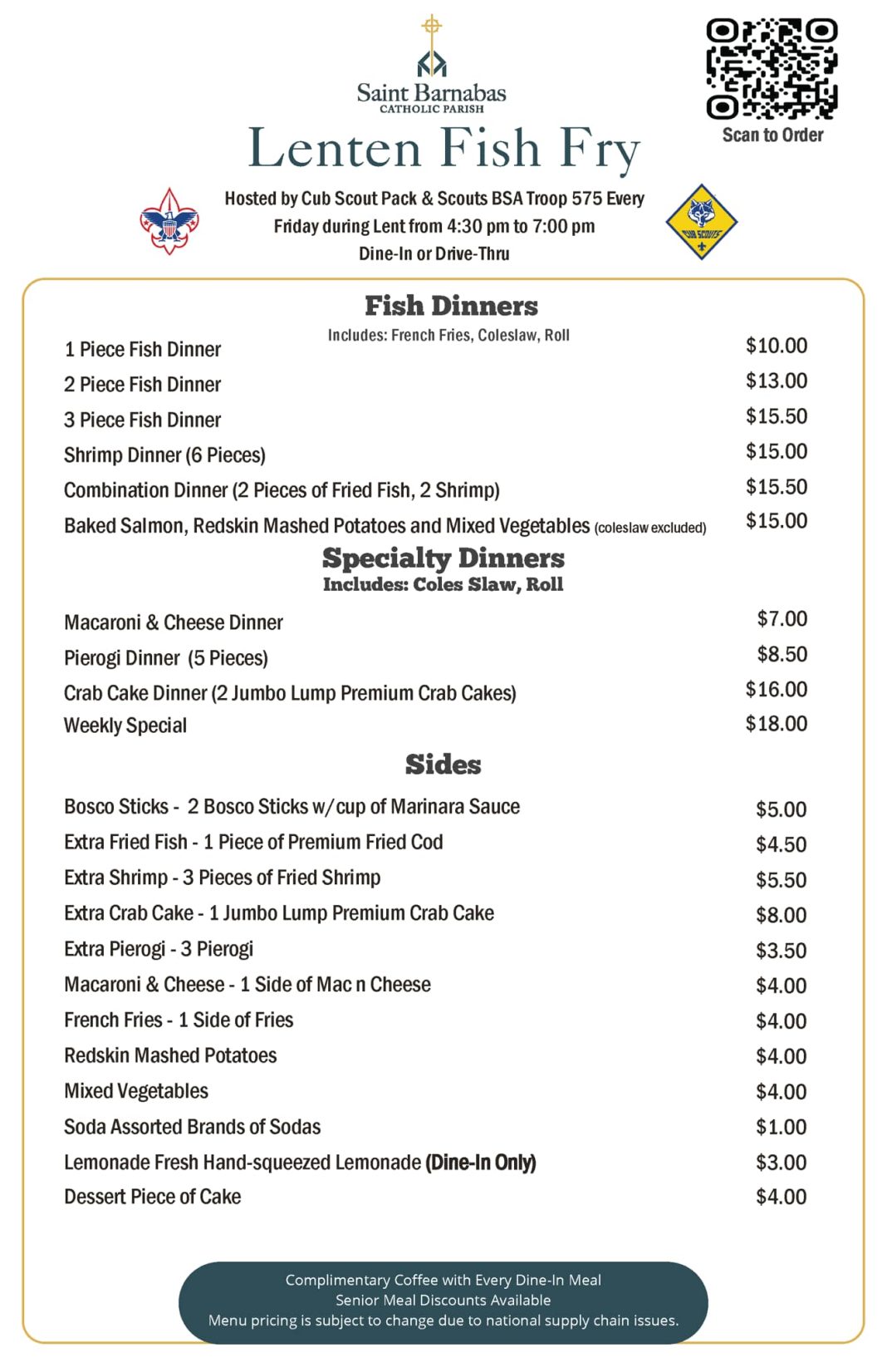 St. Barnabas Parish Family Fish Fry Menu - Nordonia Hills News